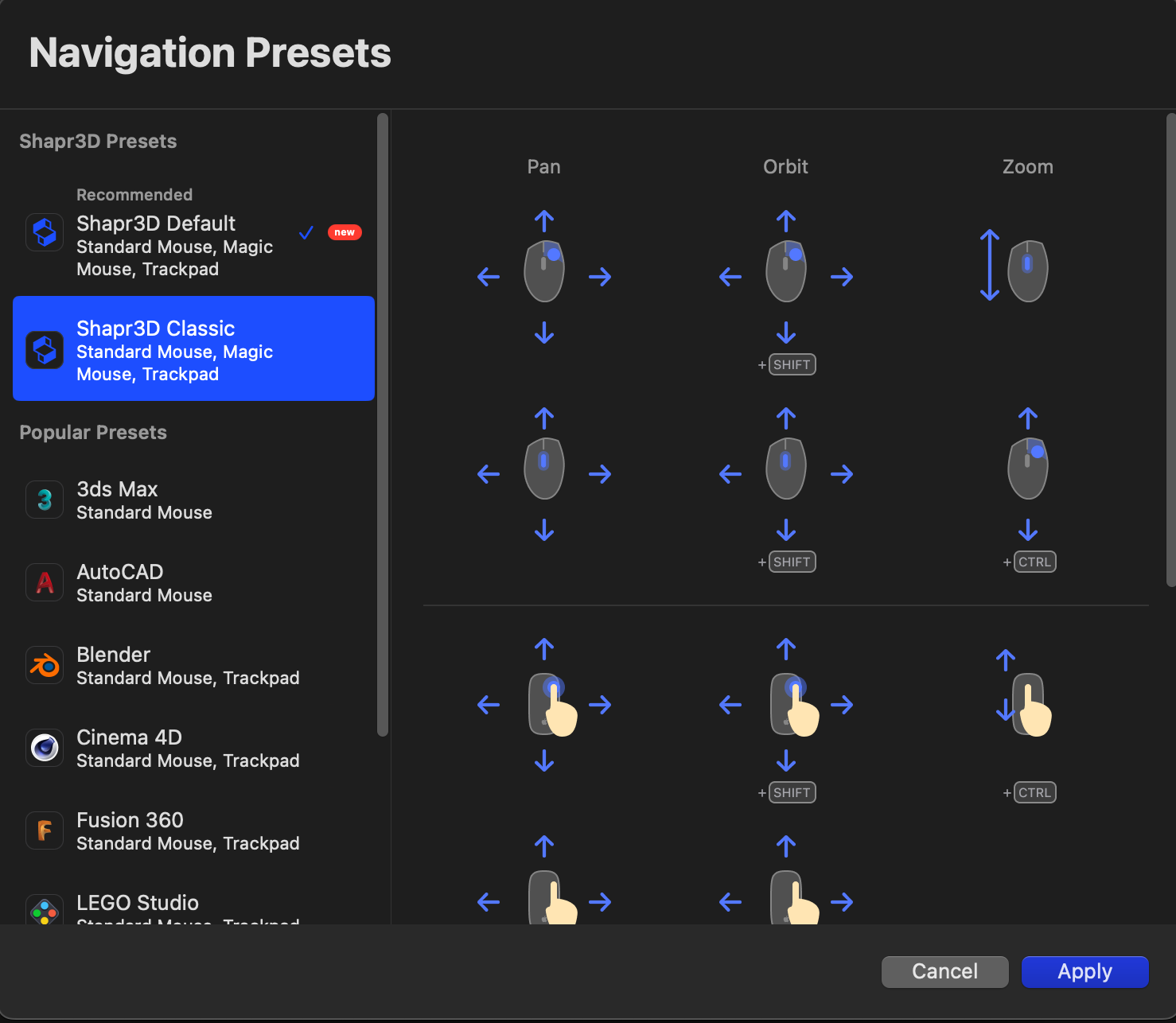 Navigation Presets – Shapr3D Help Center
